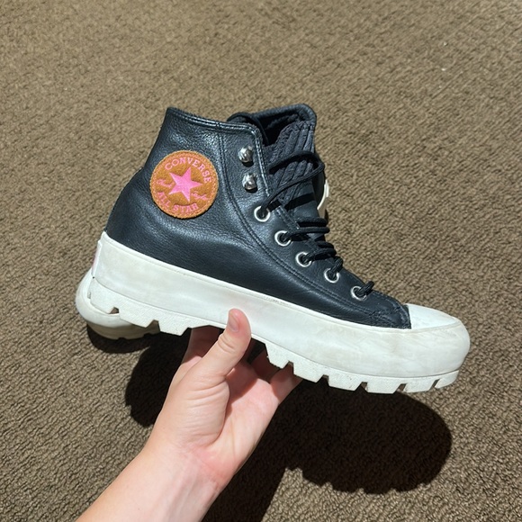 Converse | Shoes | Converse Black Leather High Top Platform Converse ...